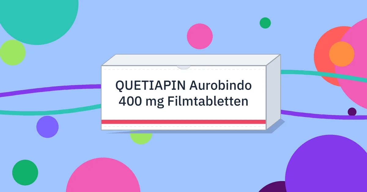 Symbolbild: Packung mit der Aufschrift QUETIAPIN Aurobindo 400 mg Filmtabletten (PZN 18428649) – Verfügbarkeit und Bezug in Apotheken in Frankfurt am Main