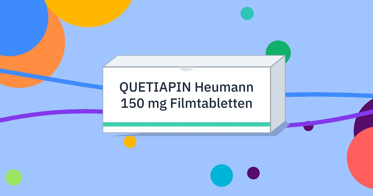 Symbolbild: Packung mit der Aufschrift QUETIAPIN Heumann 150 mg Filmtabletten (PZN 01786735) – Verfügbarkeit und Bezug in Apotheken in Frankfurt am Main