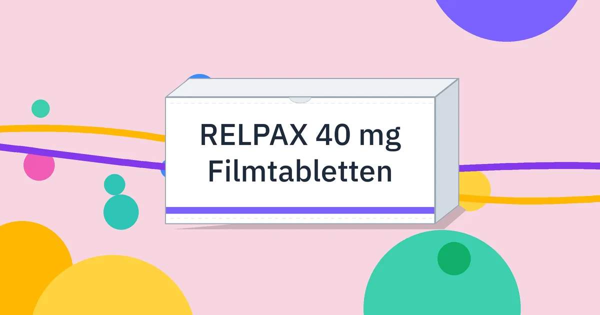 Symbolbild: Packung mit der Aufschrift RELPAX 40 mg Filmtabletten (PZN 13781826) – Verfügbarkeit und Bezug in Apotheken in Frankfurt am Main
