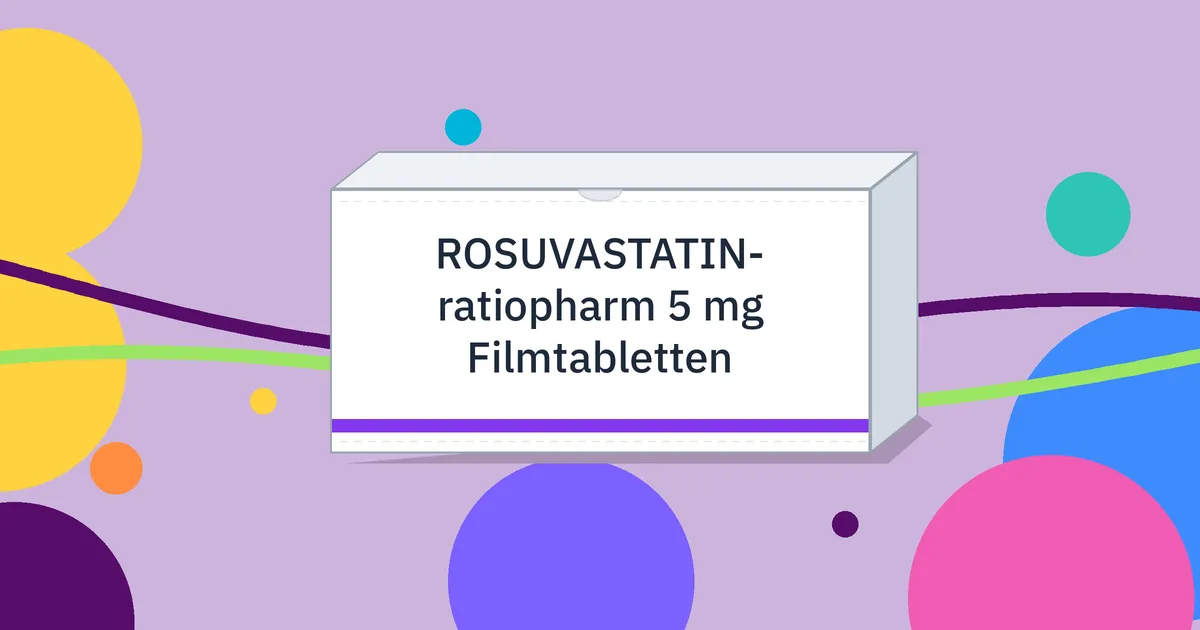 Symbolbild: Packung mit der Aufschrift ROSUVASTATIN-ratiopharm 5 mg Filmtabletten (PZN 13785534) – Verfügbarkeit und Bezug in Apotheken in Frankfurt am Main