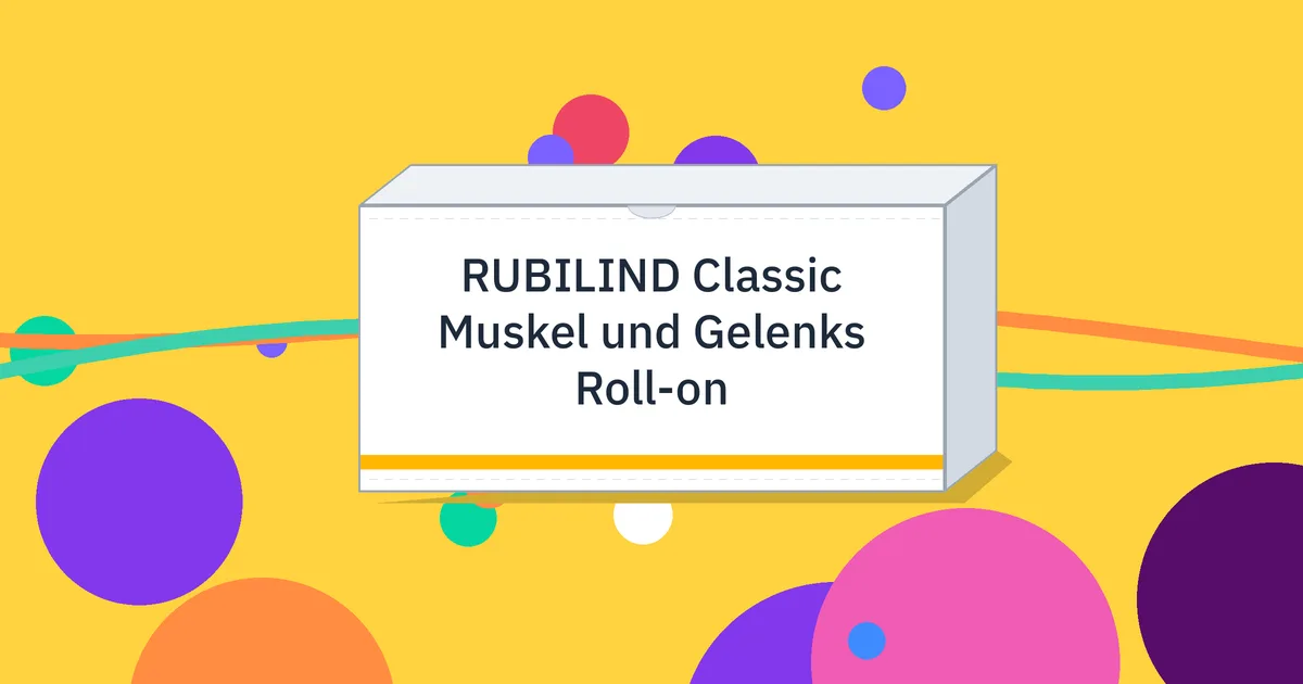 Symbolbild: Packung mit der Aufschrift RUBILIND Classic Muskel und Gelenks Roll-on (PZN 15301026) – Verfügbarkeit und Bezug in Apotheken in Frankfurt am Main
