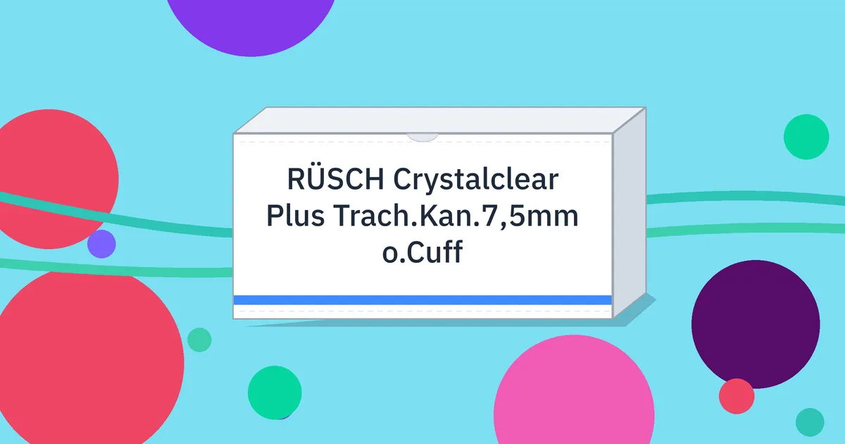 Symbolbild: Packung mit der Aufschrift RÜSCH Crystalclear Plus Trach.Kan.7,5mm o.Cuff (PZN 03433538) – Verfügbarkeit und Bezug in Apotheken in Frankfurt am Main