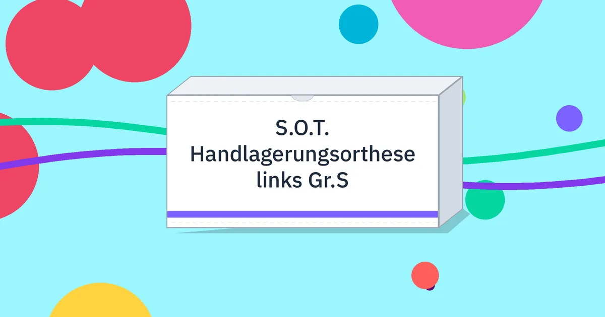 Symbolbild: Packung mit der Aufschrift S.O.T. Handlagerungsorthese links Gr.S (PZN 14048743) – Verfügbarkeit und Bezug in Apotheken in Frankfurt am Main