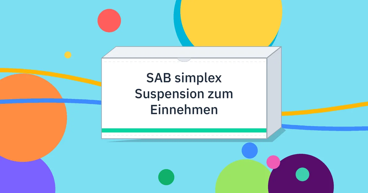Symbolbild: Packung mit der Aufschrift SAB simplex Suspension zum Einnehmen (PZN 00190940) – Verfügbarkeit und Bezug in Apotheken in Frankfurt am Main