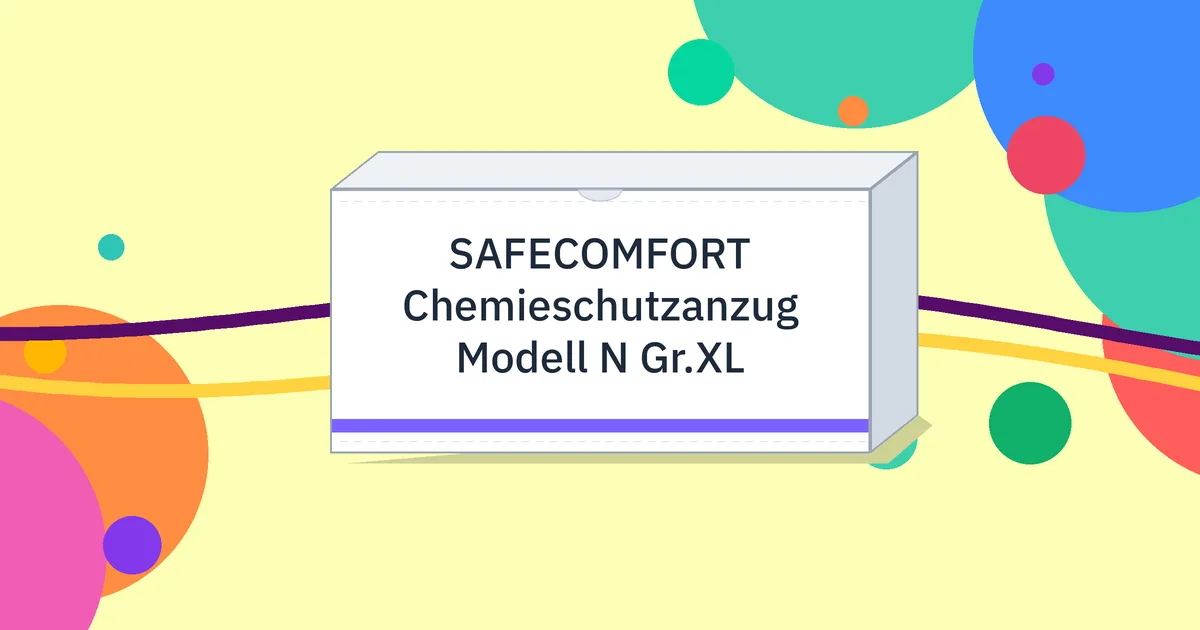 Symbolbild: Packung mit der Aufschrift SAFECOMFORT Chemieschutzanzug Modell N Gr.XL (PZN 15305490) – Verfügbarkeit und Bezug in Apotheken in Frankfurt am Main