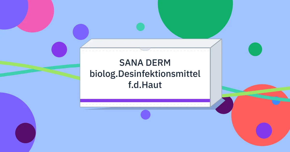Symbolbild: Packung mit der Aufschrift SANA DERM biolog.Desinfektionsmittel f.d.Haut (PZN 12870605) – Verfügbarkeit und Bezug in Apotheken in Frankfurt am Main