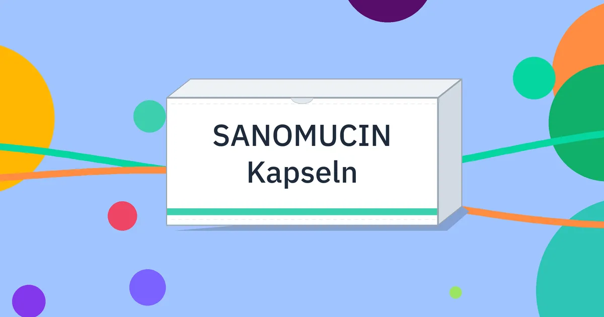 Symbolbild: Packung mit der Aufschrift SANOMUCIN Kapseln (PZN 20338362) – Verfügbarkeit und Bezug in Apotheken in Frankfurt am Main
