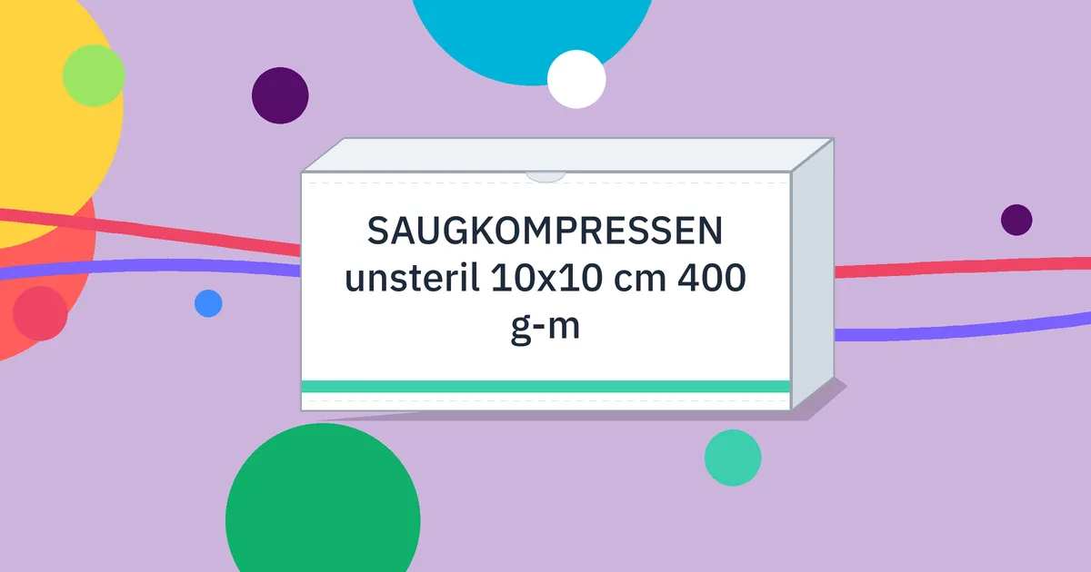 Symbolbild: Packung mit der Aufschrift SAUGKOMPRESSEN unsteril 10x10 cm 400 g-m (PZN 01653773) – Verfügbarkeit und Bezug in Apotheken in Frankfurt am Main