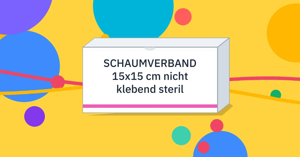 Symbolbild: Packung mit der Aufschrift SCHAUMVERBAND 15x15 cm nicht klebend steril (PZN 19509462) – Verfügbarkeit und Bezug in Apotheken in Frankfurt am Main