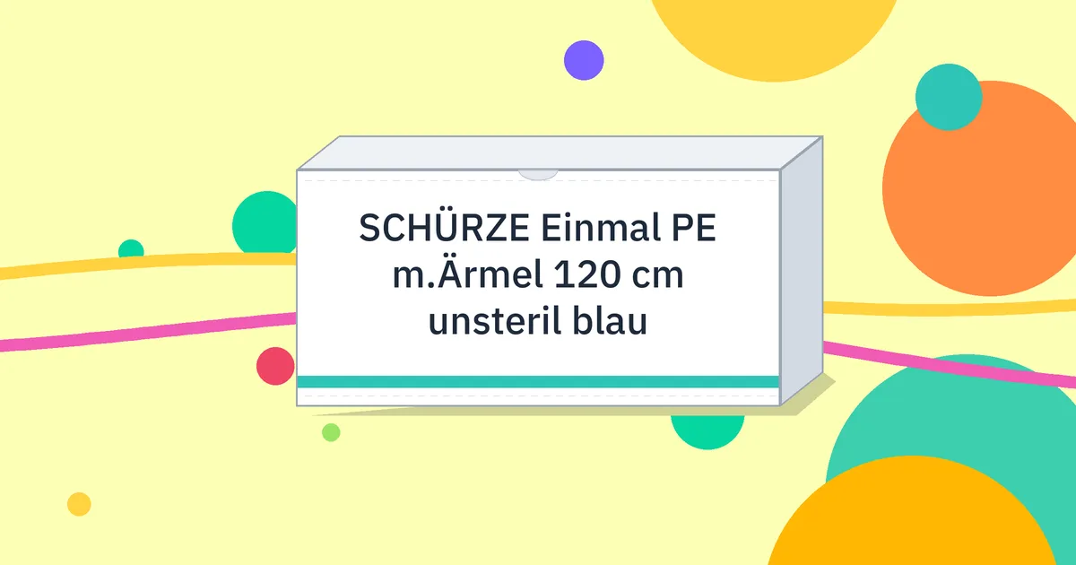 Symbolbild: Packung mit der Aufschrift SCHÜRZE Einmal PE m.Ärmel 120 cm unsteril blau (PZN 10125211) – Verfügbarkeit und Bezug in Apotheken in Frankfurt am Main
