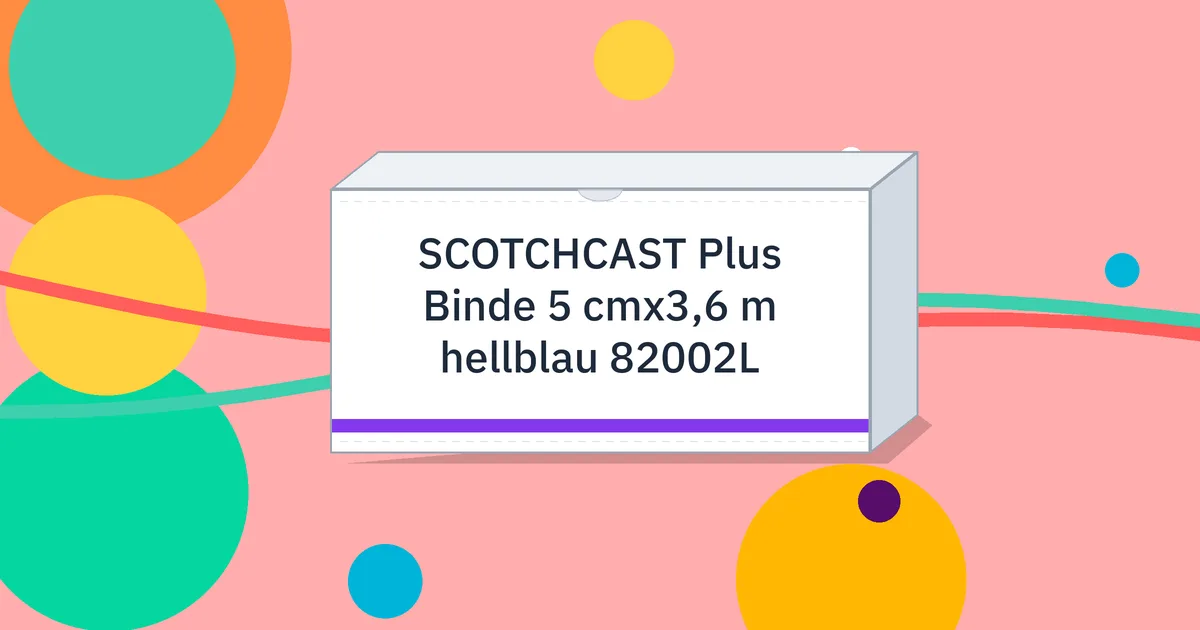 Symbolbild: Packung mit der Aufschrift SCOTCHCAST Plus Binde 5 cmx3,6 m hellblau 82002L (PZN 00392307) – Verfügbarkeit und Bezug in Apotheken in Frankfurt am Main