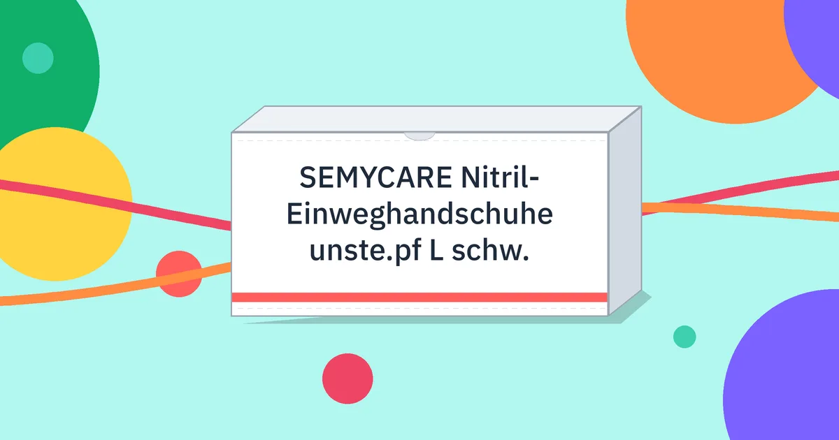 Symbolbild: Packung mit der Aufschrift SEMYCARE Nitril-Einweghandschuhe unste.pf L schw. (PZN 18173681) – Verfügbarkeit und Bezug in Apotheken in Frankfurt am Main
