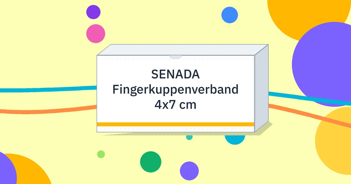 Symbolbild: Packung mit der Aufschrift SENADA Fingerkuppenverband 4x7 cm (PZN 17878965) – Verfügbarkeit und Bezug in Apotheken in Frankfurt am Main