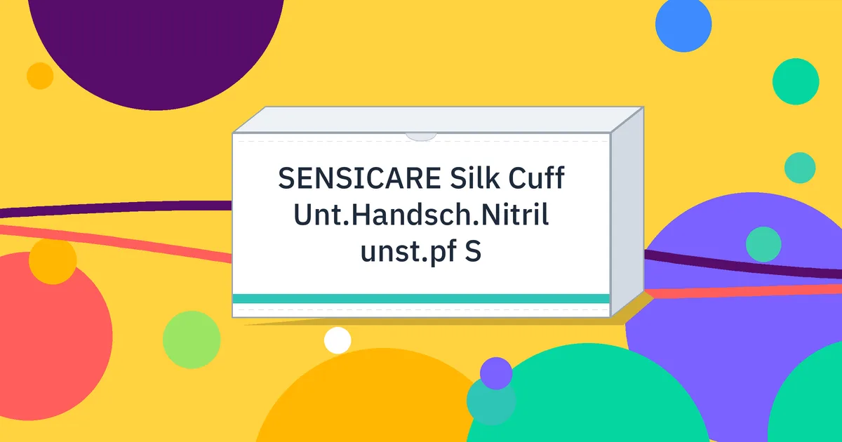 Symbolbild: Packung mit der Aufschrift SENSICARE Silk Cuff Unt.Handsch.Nitril unst.pf S (PZN 20205879) – Verfügbarkeit und Bezug in Apotheken in Frankfurt am Main