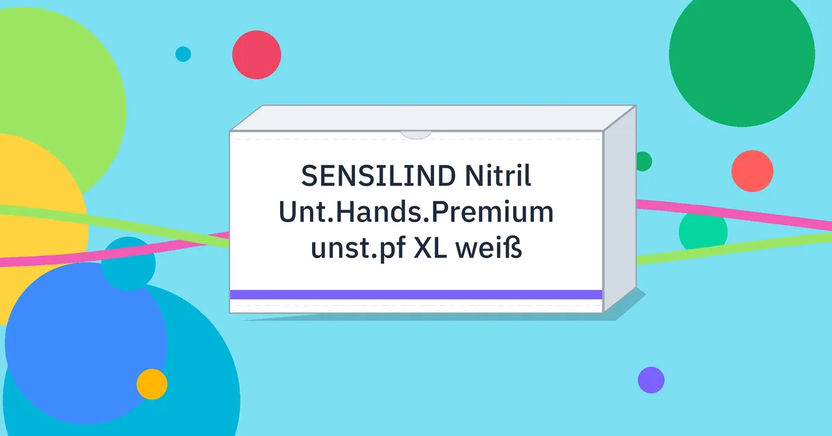 Symbolbild: Packung mit der Aufschrift SENSILIND Nitril Unt.Hands.Premium unst.pf XL weiß (PZN 14354055) – Verfügbarkeit und Bezug in Apotheken in Frankfurt am Main