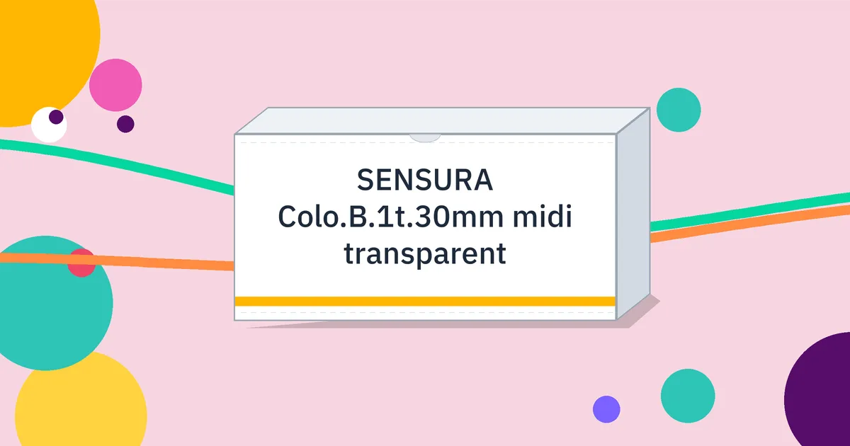 Symbolbild: Packung mit der Aufschrift SENSURA Colo.B.1t.30mm midi transparent (PZN 02886226) – Verfügbarkeit und Bezug in Apotheken in Frankfurt am Main