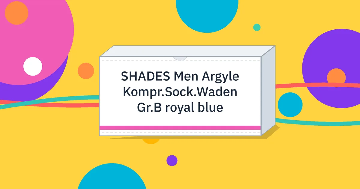 Symbolbild: Packung mit der Aufschrift SHADES Men Argyle Kompr.Sock.Waden Gr.B royal blue (PZN 15589599) – Verfügbarkeit und Bezug in Apotheken in Frankfurt am Main