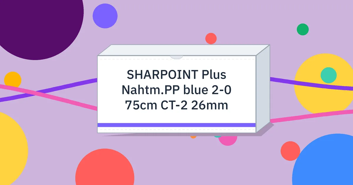 Symbolbild: Packung mit der Aufschrift SHARPOINT Plus Nahtm.PP blue 2-0 75cm CT-2 26mm (PZN 17985626) – Verfügbarkeit und Bezug in Apotheken in Frankfurt am Main