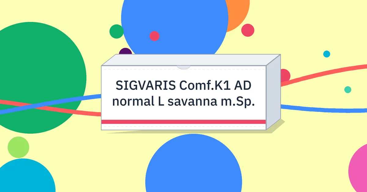 Symbolbild: Packung mit der Aufschrift SIGVARIS Comf.K1 AD normal L savanna m.Sp. (PZN 17094258) – Verfügbarkeit und Bezug in Apotheken in Frankfurt am Main