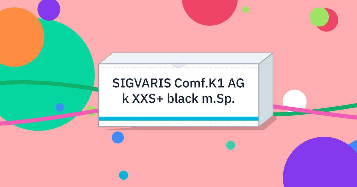 Symbolbild: Packung mit der Aufschrift SIGVARIS Comf.K1 AG k XXS+ black m.Sp. (PZN 17094985) – Verfügbarkeit und Bezug in Apotheken in Frankfurt am Main