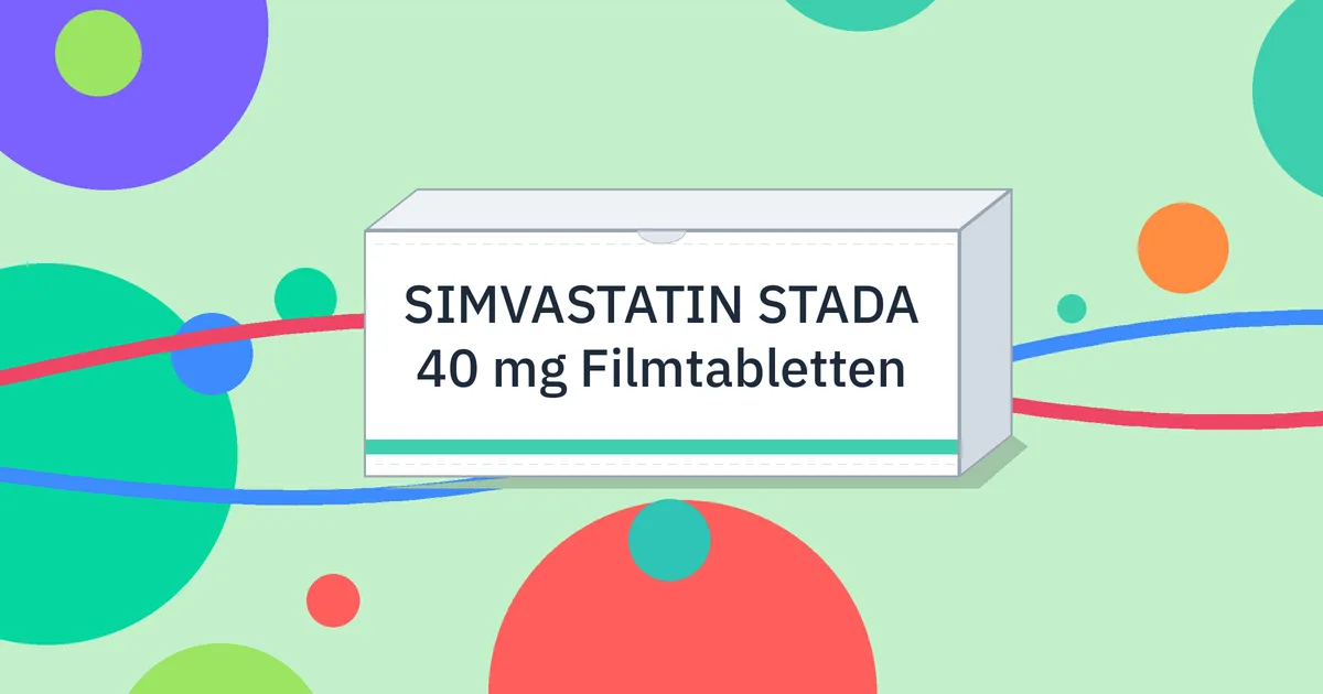 Symbolbild: Packung mit der Aufschrift SIMVASTATIN STADA 40 mg Filmtabletten (PZN 04124331) – Verfügbarkeit und Bezug in Apotheken in Frankfurt am Main