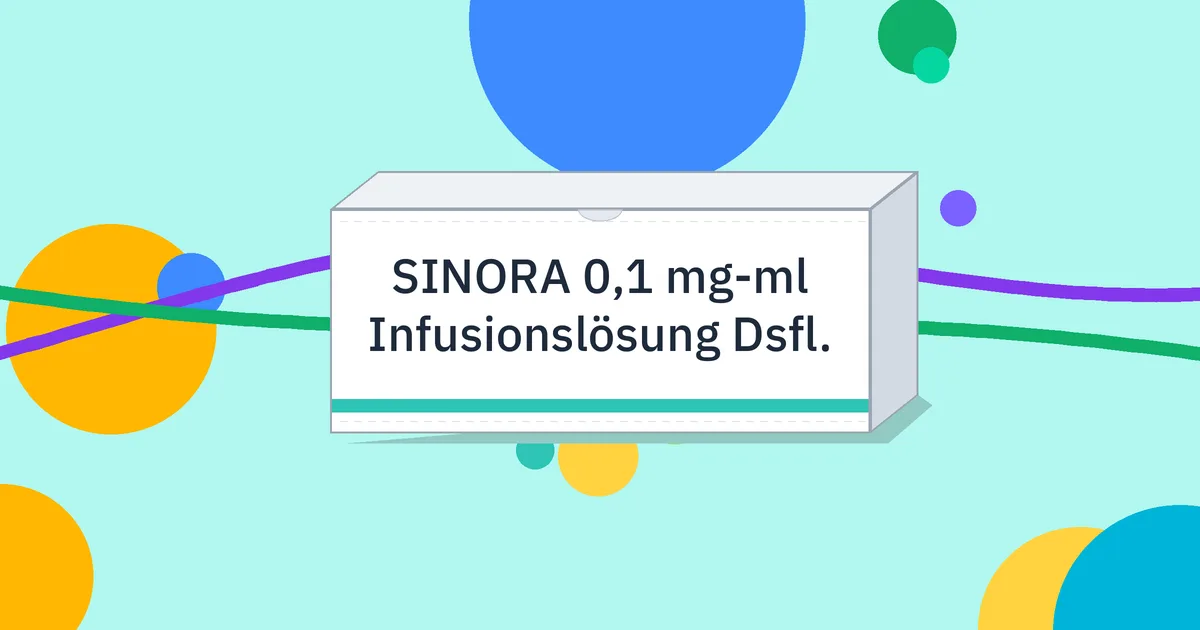 Symbolbild: Packung mit der Aufschrift SINORA 0,1 mg-ml Infusionslösung Dsfl. (PZN 15820737) – Verfügbarkeit und Bezug in Apotheken in Frankfurt am Main