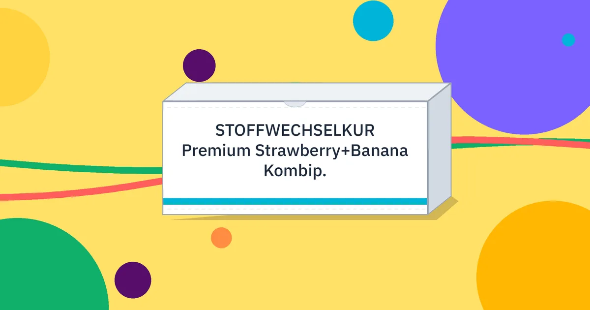 Symbolbild: Packung mit der Aufschrift STOFFWECHSELKUR Premium Strawberry+Banana Kombip. (PZN 14044478) – Verfügbarkeit und Bezug in Apotheken in Frankfurt am Main