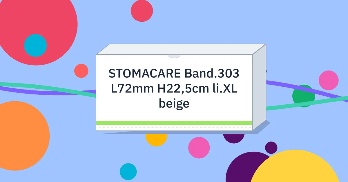Symbolbild: Packung mit der Aufschrift STOMACARE Band.303 L72mm H22,5cm li.XL beige (PZN 10840244) – Verfügbarkeit und Bezug in Apotheken in Frankfurt am Main