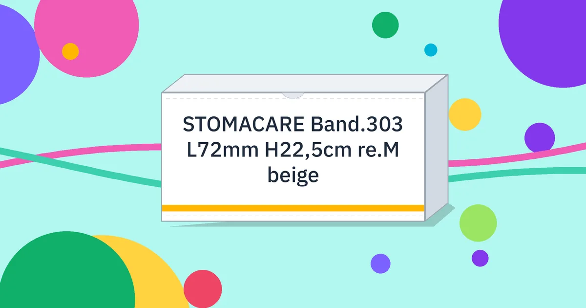 Symbolbild: Packung mit der Aufschrift STOMACARE Band.303 L72mm H22,5cm re.M beige (PZN 10840304) – Verfügbarkeit und Bezug in Apotheken in Frankfurt am Main