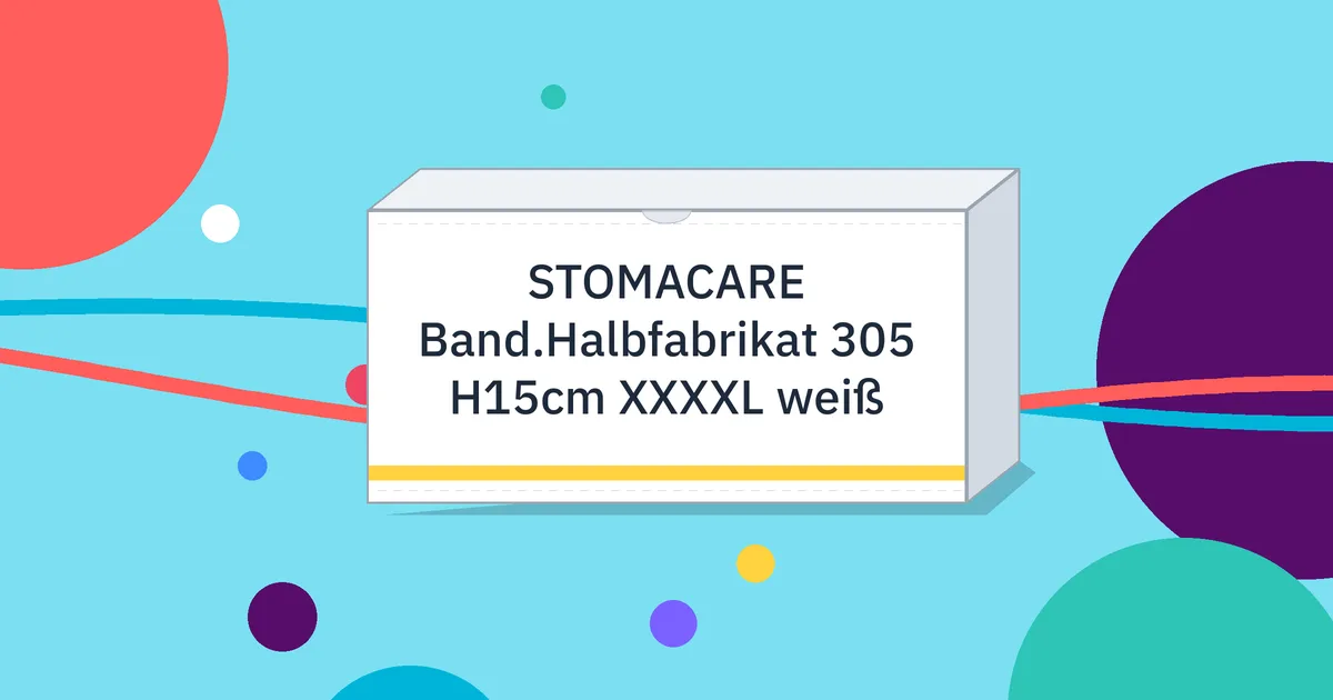 Symbolbild: Packung mit der Aufschrift STOMACARE Band.Halbfabrikat 305 H15cm XXXXL weiß (PZN 06432031) – Verfügbarkeit und Bezug in Apotheken in Frankfurt am Main