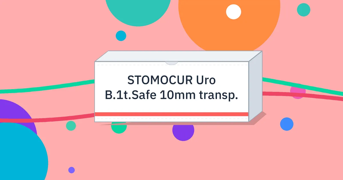 Symbolbild: Packung mit der Aufschrift STOMOCUR Uro B.1t.Safe 10mm transp. (PZN 18192589) – Verfügbarkeit und Bezug in Apotheken in Frankfurt am Main