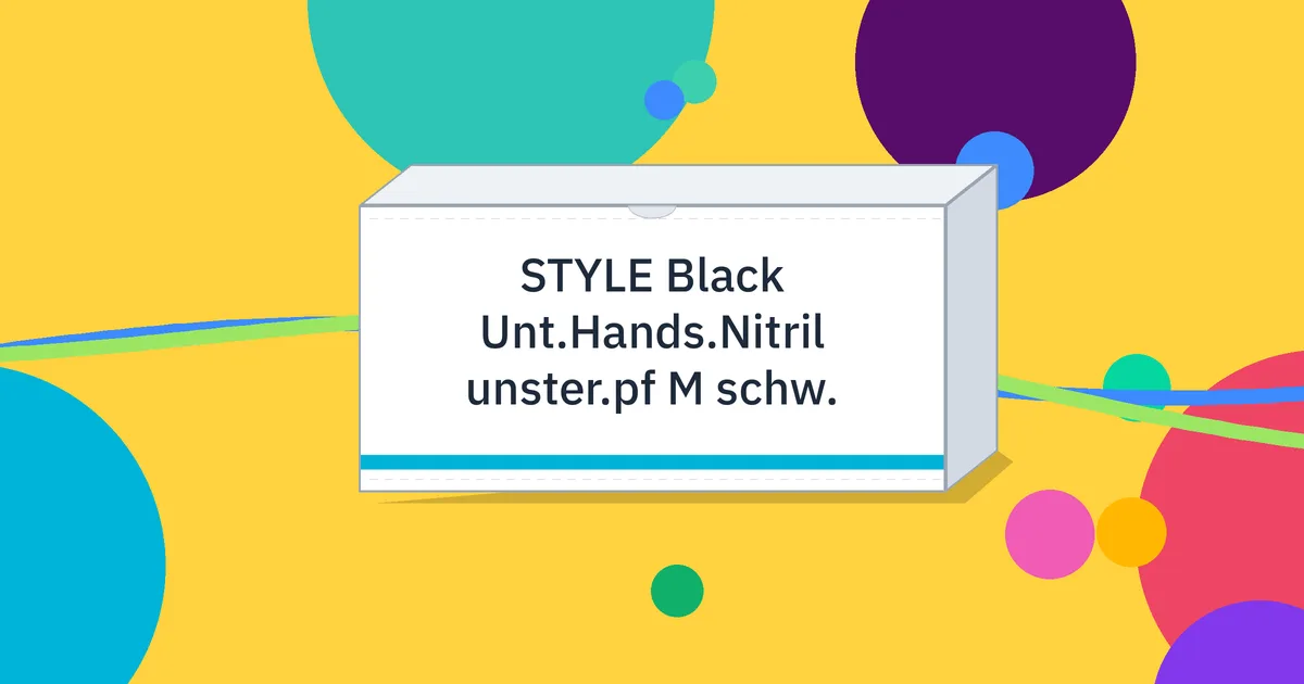 Symbolbild: Packung mit der Aufschrift STYLE Black Unt.Hands.Nitril unster.pf M schw. (PZN 14819465) – Verfügbarkeit und Bezug in Apotheken in Frankfurt am Main
