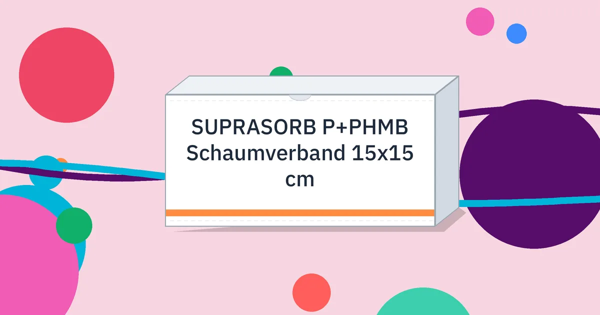 Symbolbild: Packung mit der Aufschrift SUPRASORB P+PHMB Schaumverband 15x15 cm (PZN 17615438) – Verfügbarkeit und Bezug in Apotheken in Frankfurt am Main
