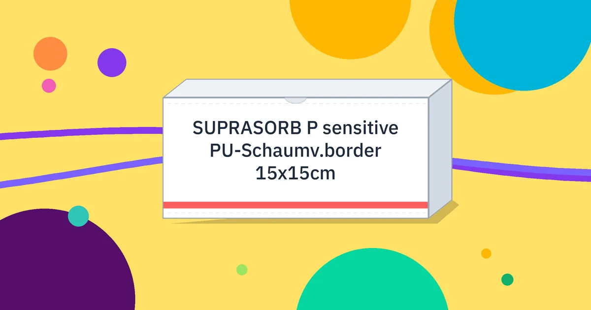 Symbolbild: Packung mit der Aufschrift SUPRASORB P sensitive PU-Schaumv.border 15x15cm (PZN 17615349) – Verfügbarkeit und Bezug in Apotheken in Frankfurt am Main