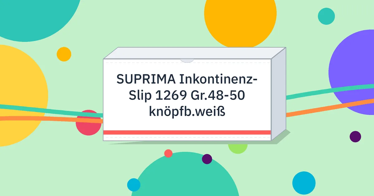Symbolbild: Packung mit der Aufschrift SUPRIMA Inkontinenz-Slip 1269 Gr.48-50 knöpfb.weiß (PZN 08412498) – Verfügbarkeit und Bezug in Apotheken in Frankfurt am Main