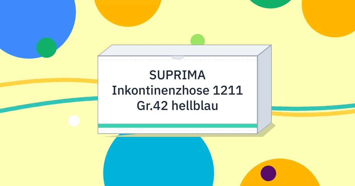 Symbolbild: Packung mit der Aufschrift SUPRIMA Inkontinenzhose 1211 Gr.42 hellblau (PZN 03023964) – Verfügbarkeit und Bezug in Apotheken in Frankfurt am Main