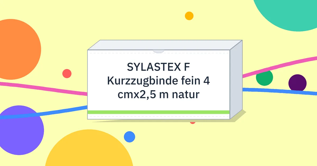 Symbolbild: Packung mit der Aufschrift SYLASTEX F Kurzzugbinde fein 4 cmx2,5 m natur (PZN 17176430) – Verfügbarkeit und Bezug in Apotheken in Frankfurt am Main