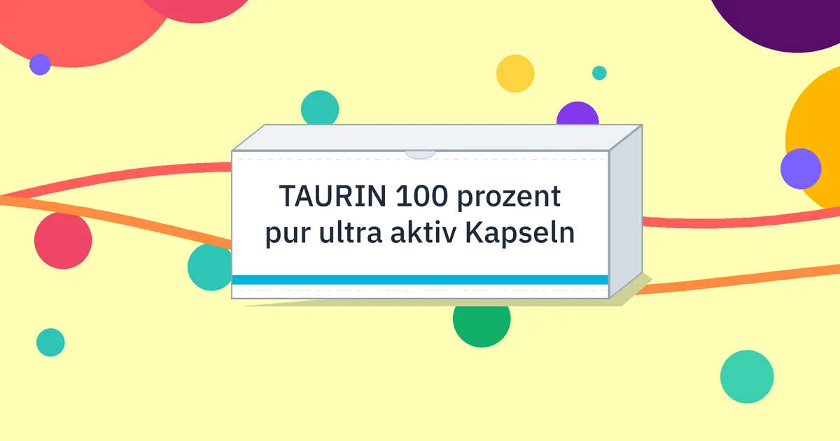 Symbolbild: Packung mit der Aufschrift TAURIN 100 prozent pur ultra aktiv Kapseln (PZN 18839588) – Verfügbarkeit und Bezug in Apotheken in Frankfurt am Main