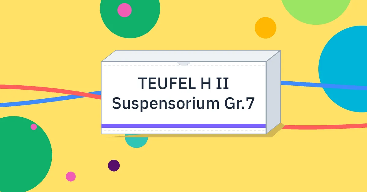 Symbolbild: Packung mit der Aufschrift TEUFEL H II Suspensorium Gr.7 (PZN 02299204) – Verfügbarkeit und Bezug in Apotheken in Frankfurt am Main