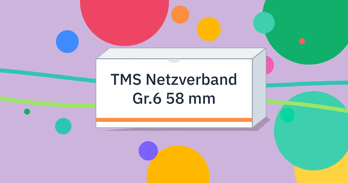 Symbolbild: Packung mit der Aufschrift TMS Netzverband Gr.6 58 mm (PZN 18316347) – Verfügbarkeit und Bezug in Apotheken in Frankfurt am Main