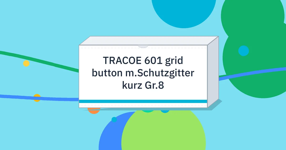 Symbolbild: Packung mit der Aufschrift TRACOE 601 grid button m.Schutzgitter kurz Gr.8 (PZN 02723412) – Verfügbarkeit und Bezug in Apotheken in Frankfurt am Main