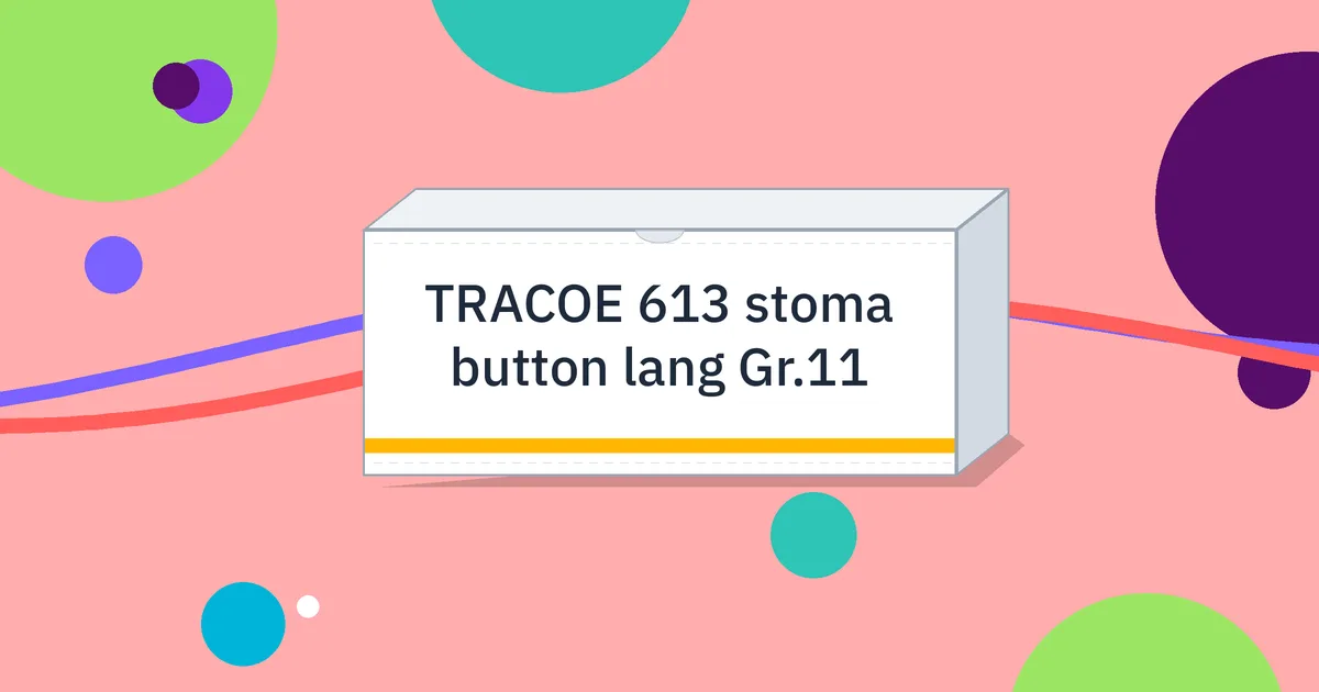Symbolbild: Packung mit der Aufschrift TRACOE 613 stoma button lang Gr.11 (PZN 04952329) – Verfügbarkeit und Bezug in Apotheken in Frankfurt am Main