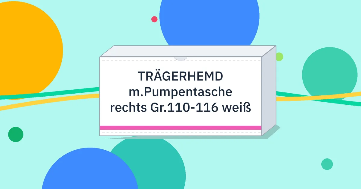Symbolbild: Packung mit der Aufschrift TRÄGERHEMD m.Pumpentasche rechts Gr.110-116 weiß (PZN 17552666) – Verfügbarkeit und Bezug in Apotheken in Frankfurt am Main