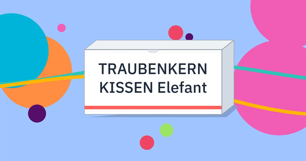 Symbolbild: Packung mit der Aufschrift TRAUBENKERN KISSEN Elefant (PZN 16511470) – Verfügbarkeit und Bezug in Apotheken in Frankfurt am Main