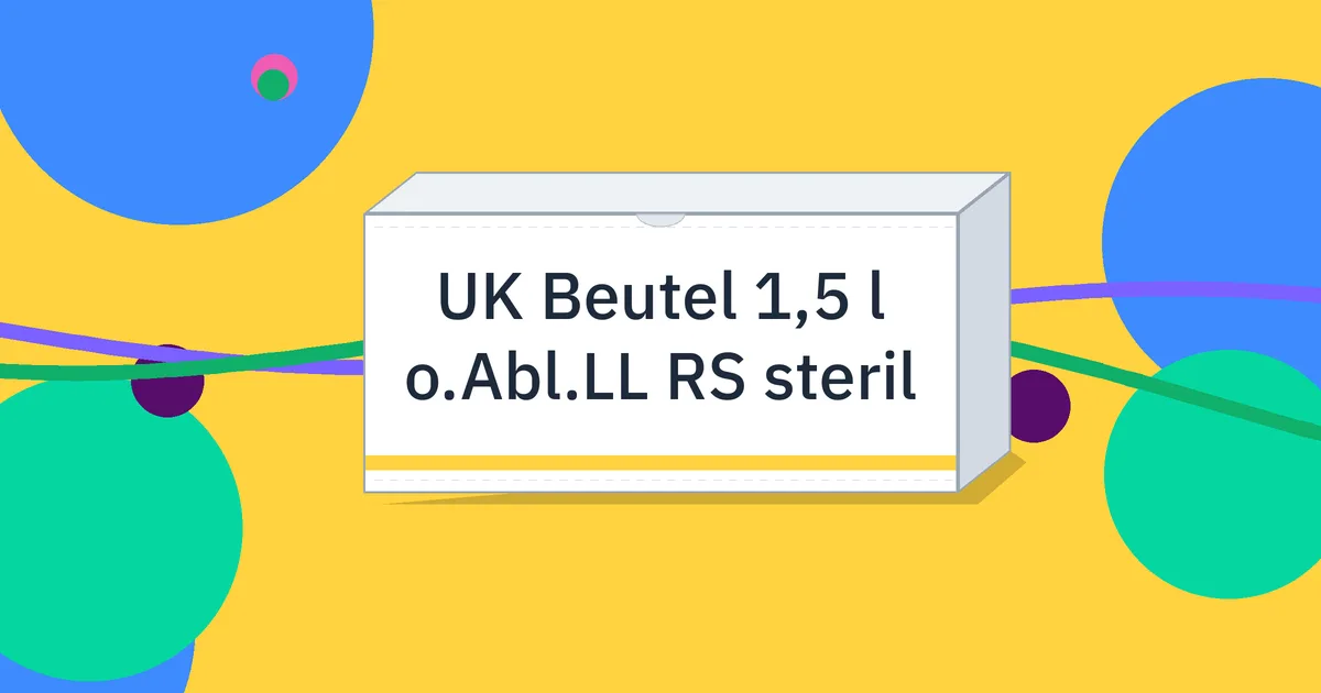 Symbolbild: Packung mit der Aufschrift UK Beutel 1,5 l o.Abl.LL RS steril (PZN 08463998) – Verfügbarkeit und Bezug in Apotheken in Frankfurt am Main