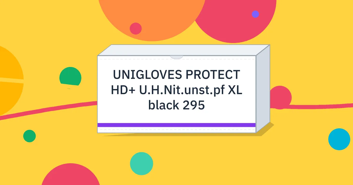 Symbolbild: Packung mit der Aufschrift UNIGLOVES PROTECT HD+ U.H.Nit.unst.pf XL black 295 (PZN 20188945) – Verfügbarkeit und Bezug in Apotheken in Frankfurt am Main