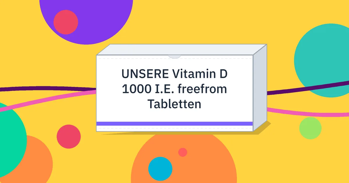 Symbolbild: Packung mit der Aufschrift UNSERE Vitamin D 1000 I.E. freefrom Tabletten (PZN 17242167) – Verfügbarkeit und Bezug in Apotheken in Frankfurt am Main