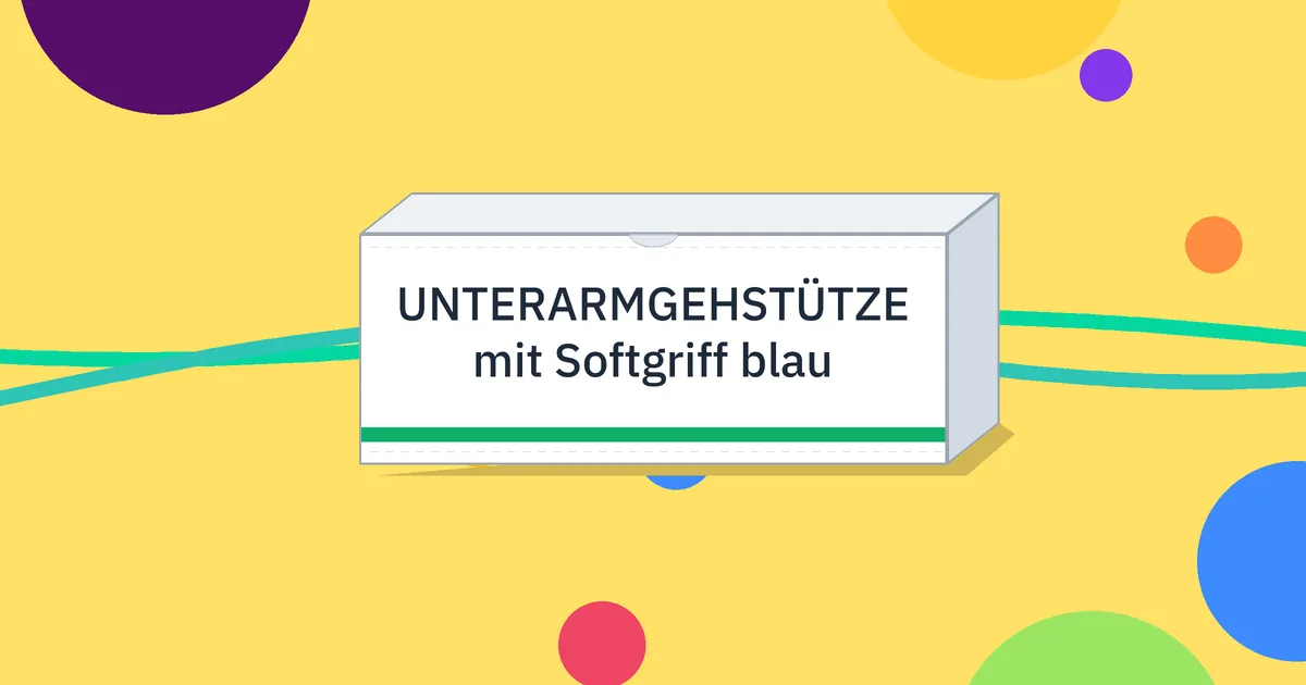 Symbolbild: Packung mit der Aufschrift UNTERARMGEHSTÜTZE mit Softgriff blau (PZN 10074927) – Verfügbarkeit und Bezug in Apotheken in Frankfurt am Main