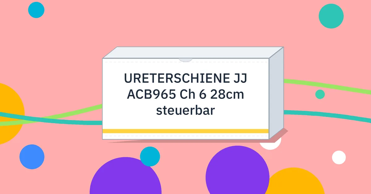 Symbolbild: Packung mit der Aufschrift URETERSCHIENE JJ ACB965 Ch 6 28cm steuerbar (PZN 00486764) – Verfügbarkeit und Bezug in Apotheken in Frankfurt am Main