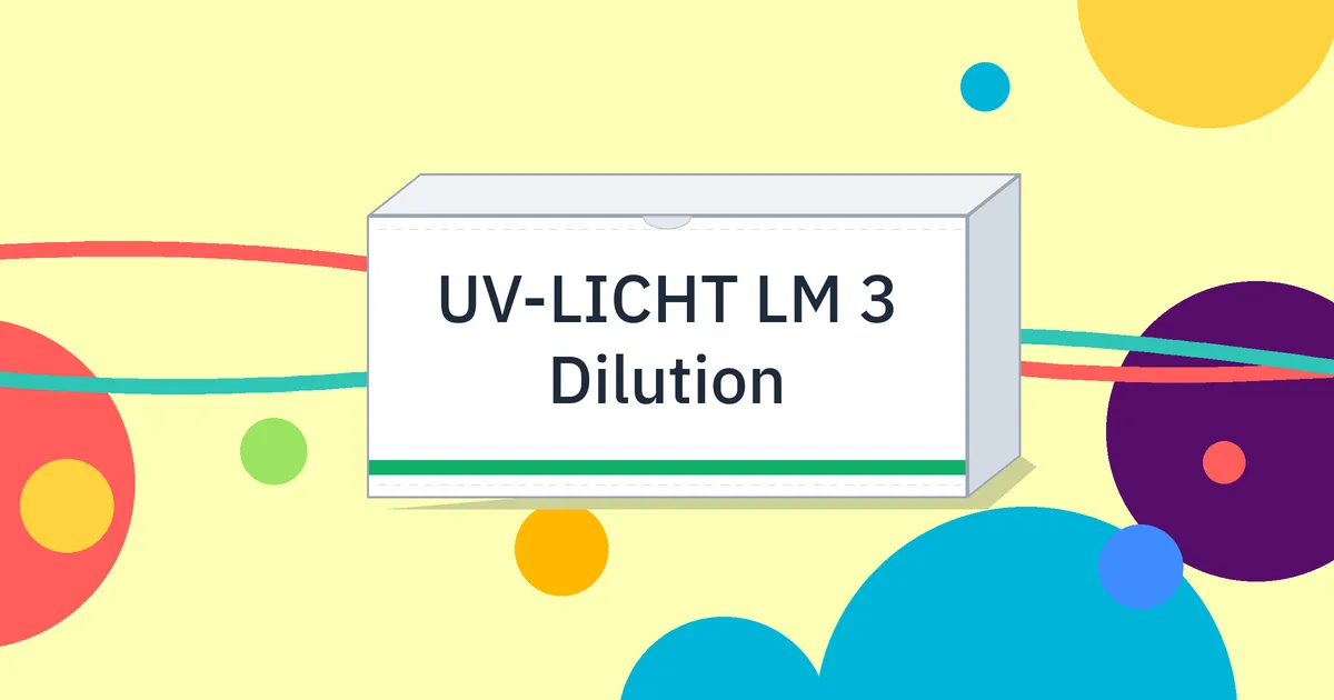 Symbolbild: Packung mit der Aufschrift UV-LICHT LM 3 Dilution (PZN 13258444) – Verfügbarkeit und Bezug in Apotheken in Frankfurt am Main